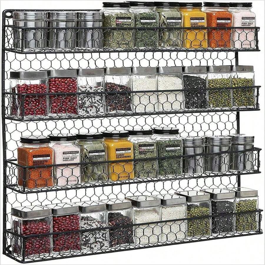 Wall Mounted 4-Tier Black Metal Spice Rack, Kitchen Hanging Storage ...