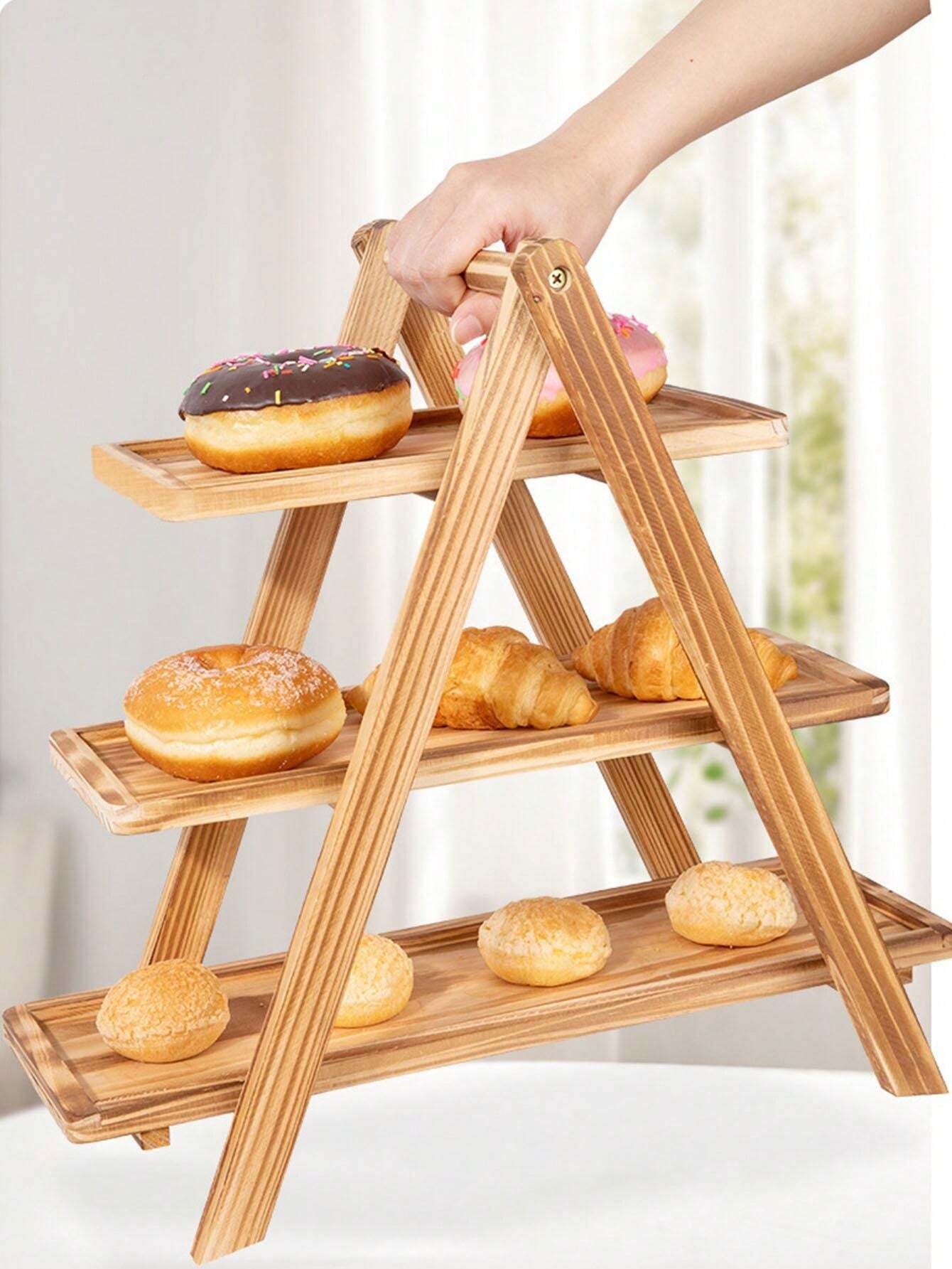 1 Pc Three-Layer Cake Rack, Countertop Large Solid Wood FoodStorage ...