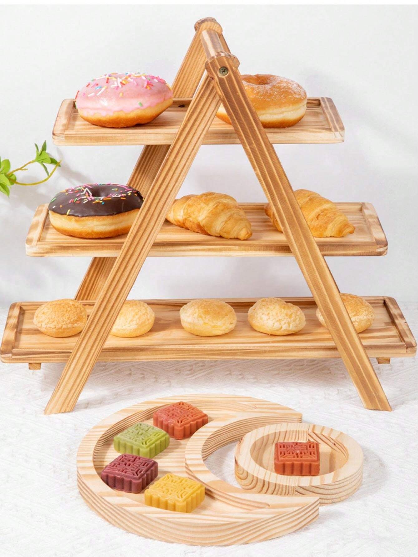1 Pc Three-Layer Cake Rack, Countertop Large Solid Wood FoodStorage ...