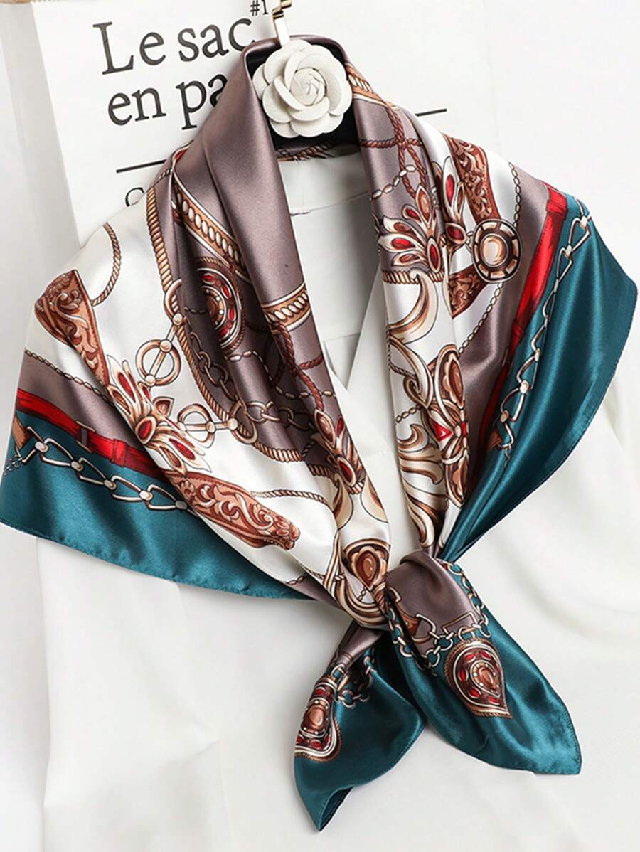 90cm Printed Women's Scarf Imitated Silk Muffler Sunscreen Silk Scarf ...