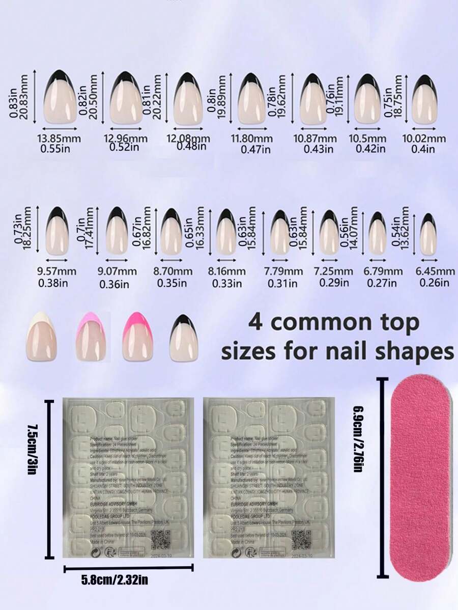120pcs Short Multi-Color French Almond Shaped Press-On Nails, White ...