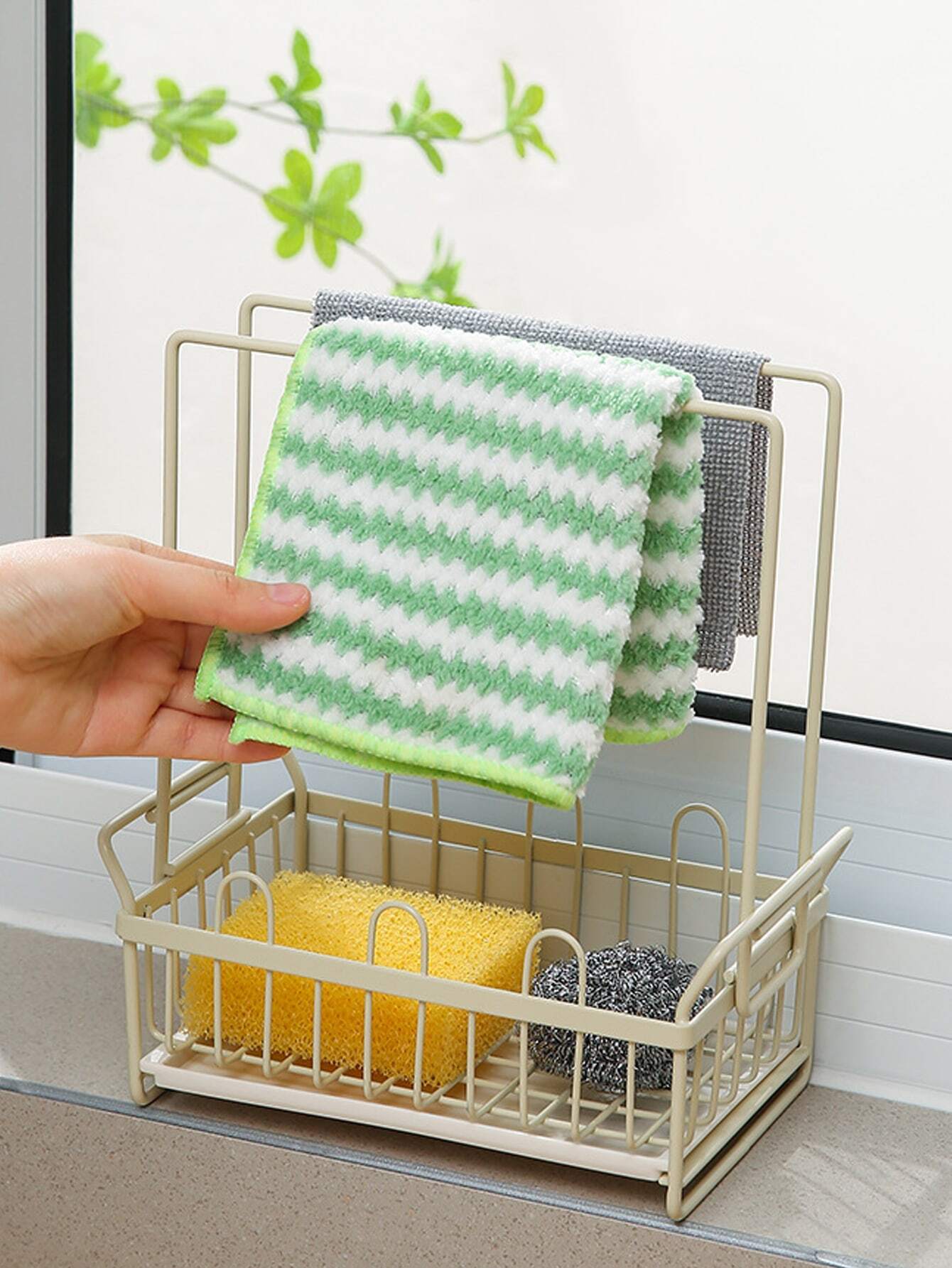 Kitchen Sink Tray Storage Rack, Iron Double Bar Rag Rack Drain Rack ...
