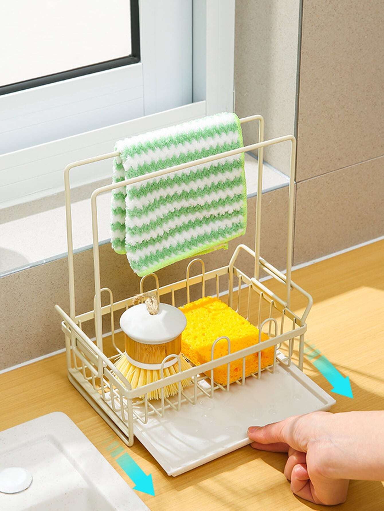 Kitchen Sink Tray Storage Rack, Iron Double Bar Rag Rack Drain Rack ...