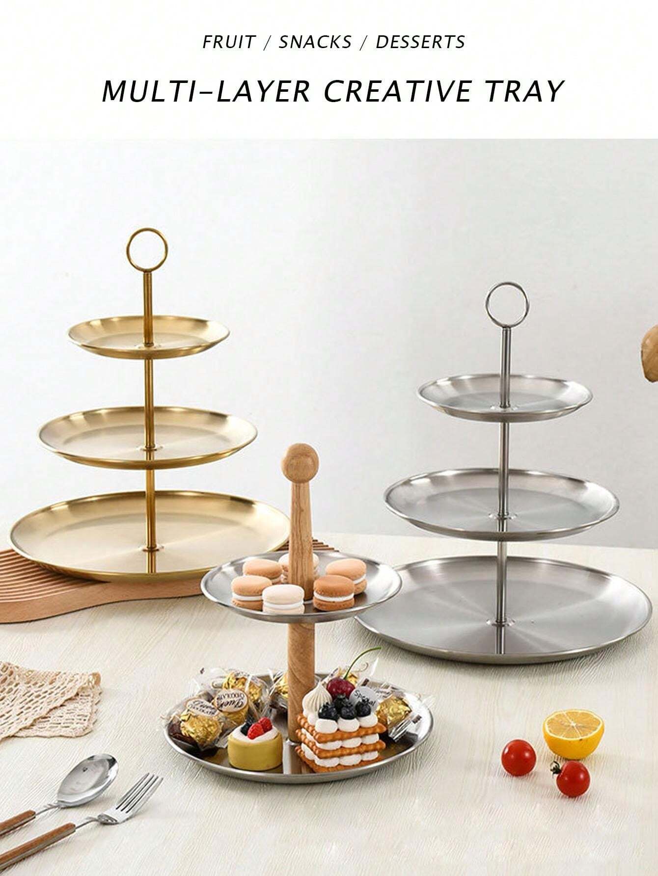 Stainless Steel Multi-Layer Cake Dessert Rack Fruit Tray Dessert ...