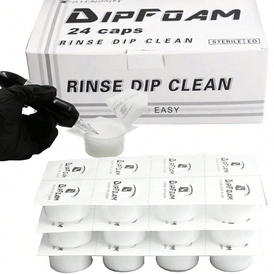 24Pcs Tattoo Dip Foam Rinse Cup Disposable Dip Clean Foam Cup Caps ...