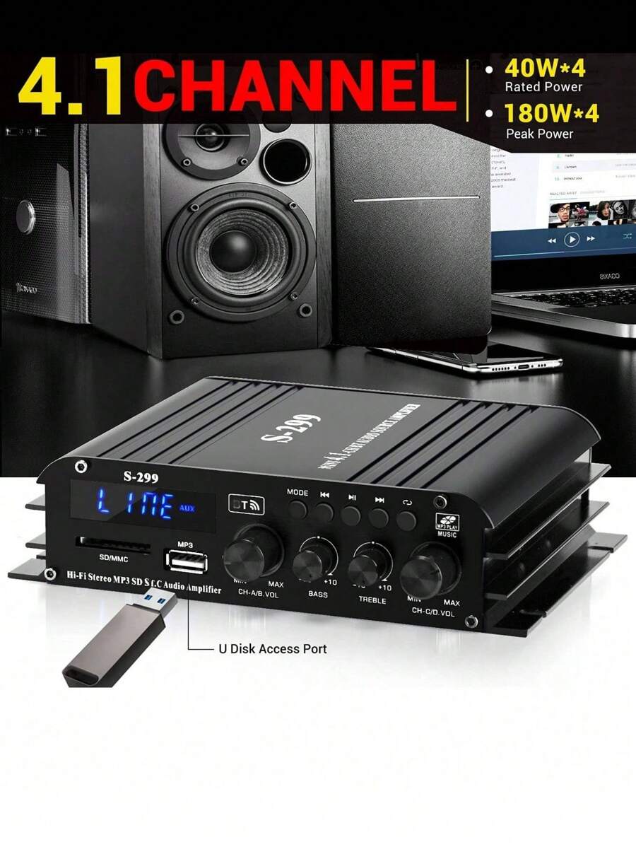 Mini Universal Power Amplifier 4 Channels Home Car HIFI Stereo 40W*4 ...