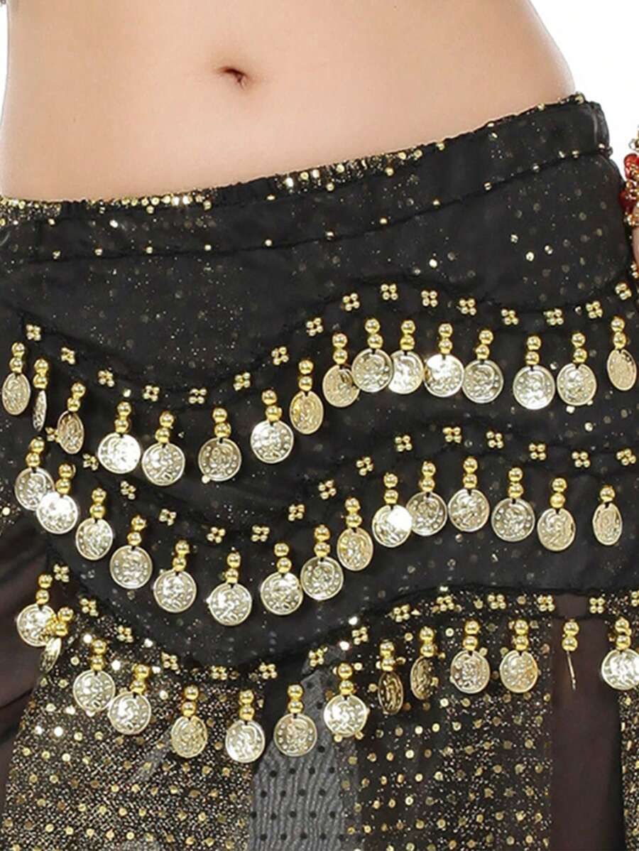 1pc Belly Dance 72-Coin Waist Chain, Dance Three-Layer Gold Coin Hip ...