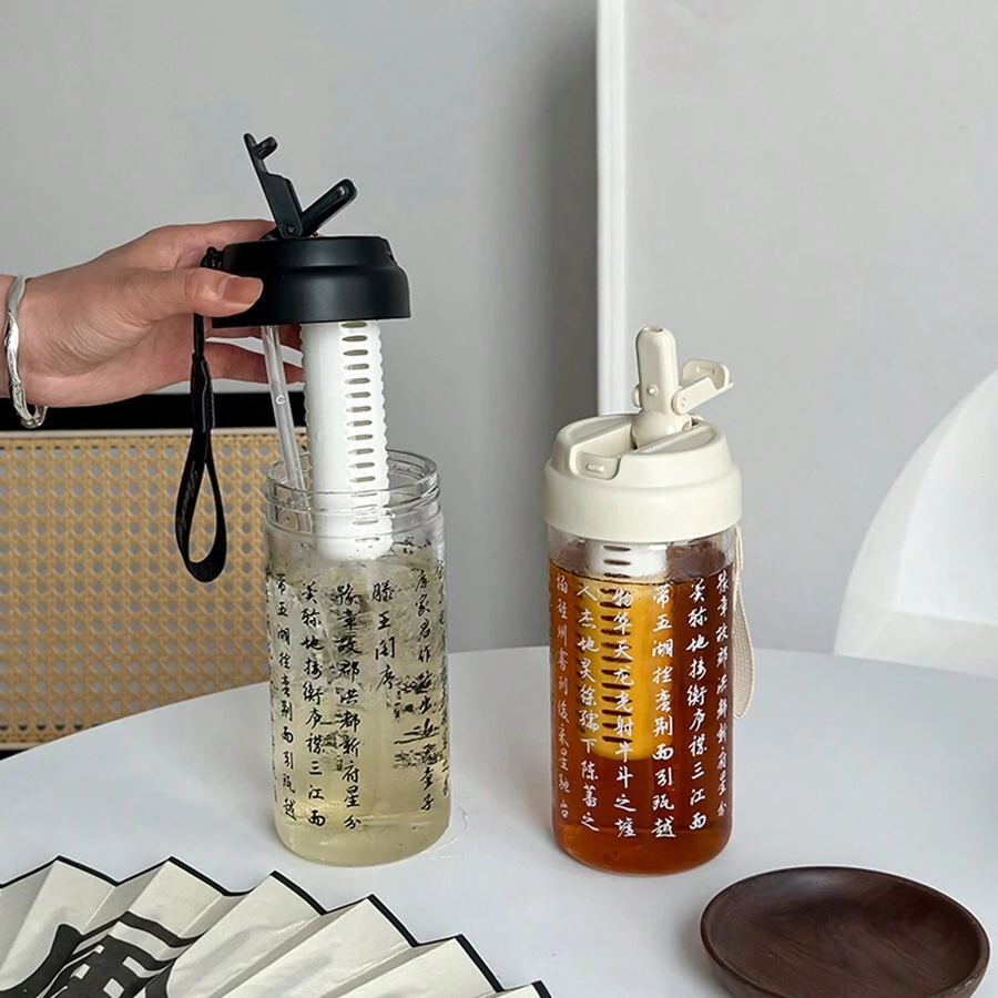 New Chinese Style Water Cup With Straw Glass Cup For Men And Women's ...