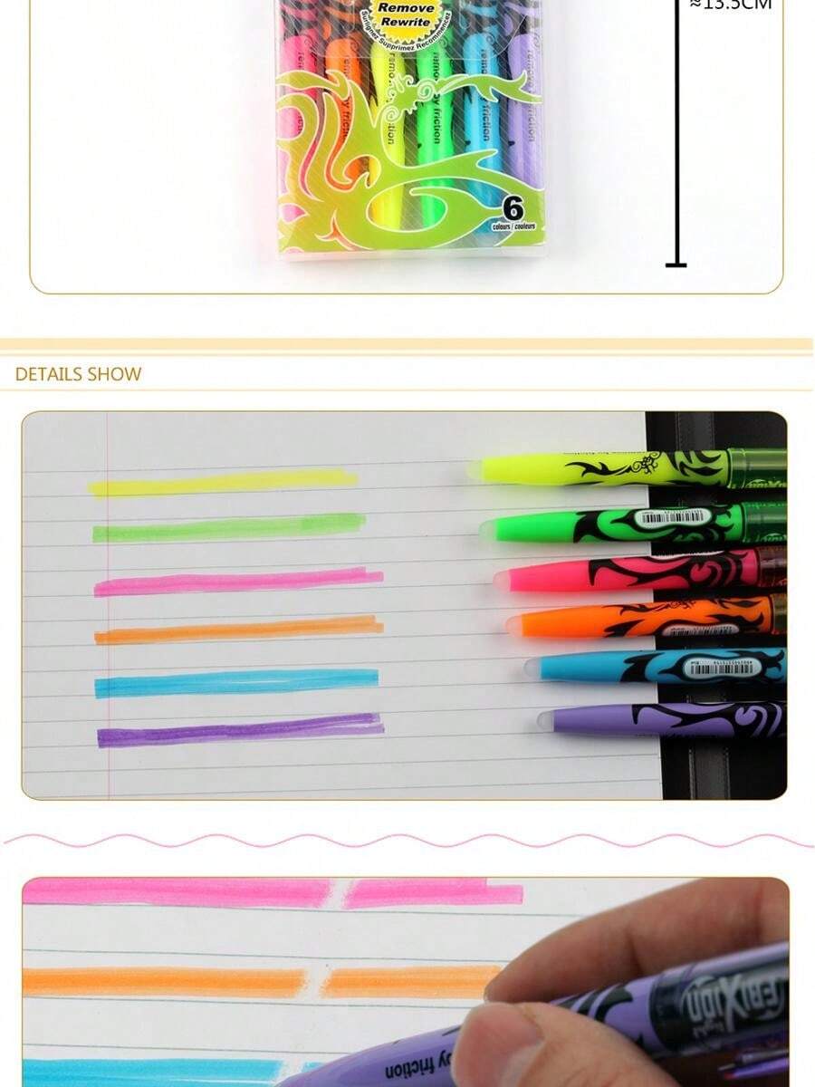 6pcs Light Color Set Erasable Fluorescent Highlighter Pen, Student ...