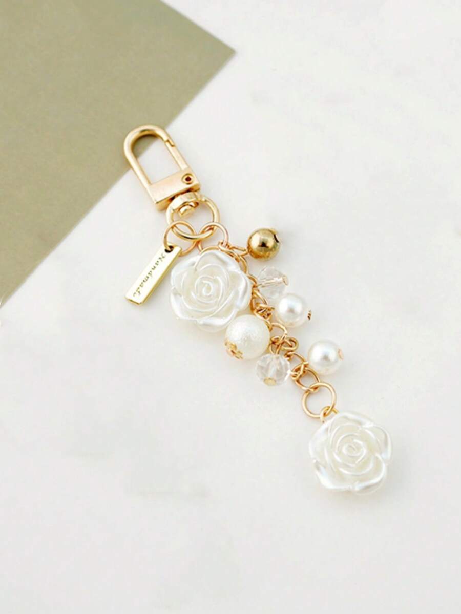 1pc Women's Elegant And Simple Rose Flower Keychain With Heart And ...