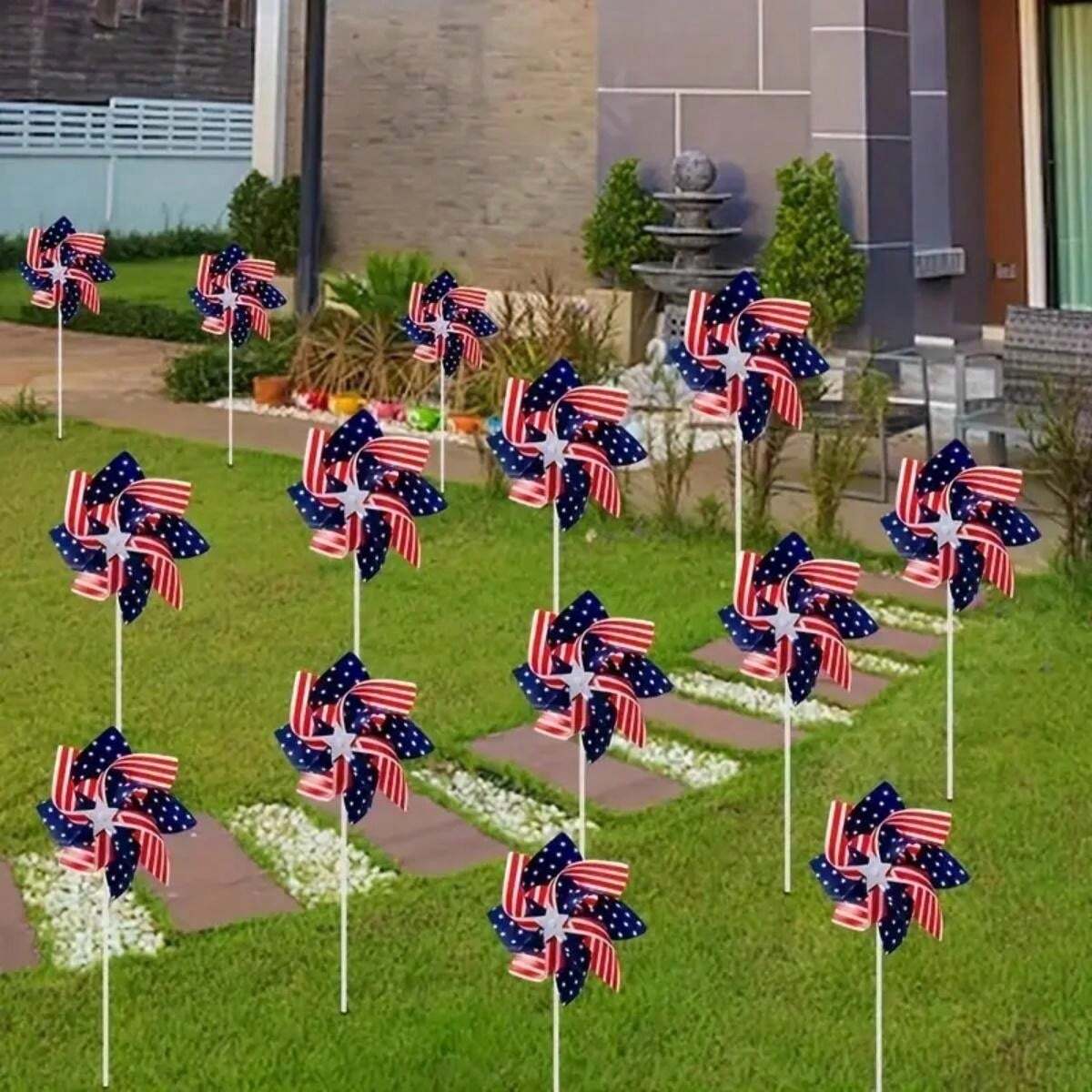Pack Of 10, Outdoor Red White Blue Decorative Windmill, Patriotic ...