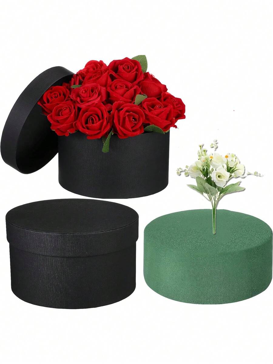 3pcs Round Floral Foam Blocks Dry Floral Foam Round Gift Boxes With ...