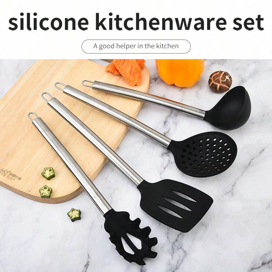 17pcs Silicone Stainless Steel Kitchen Utensil Set (With Storage Bucket ...
