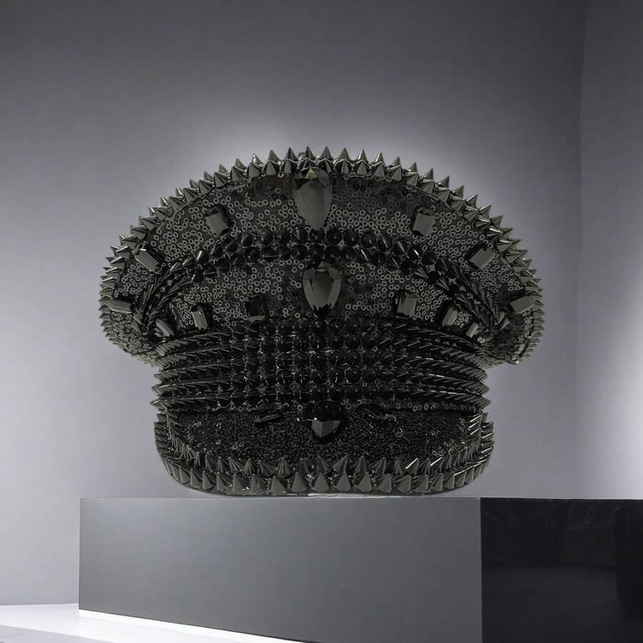 Men's Punk Rivet Party Military Cap, Carnival Hat, Nightclub DJ Hat ...