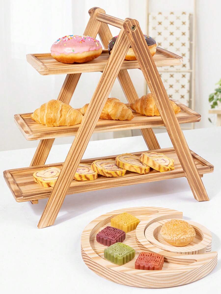 1 Pc Three-Layer Cake Rack, Countertop Large Solid Wood FoodStorage ...