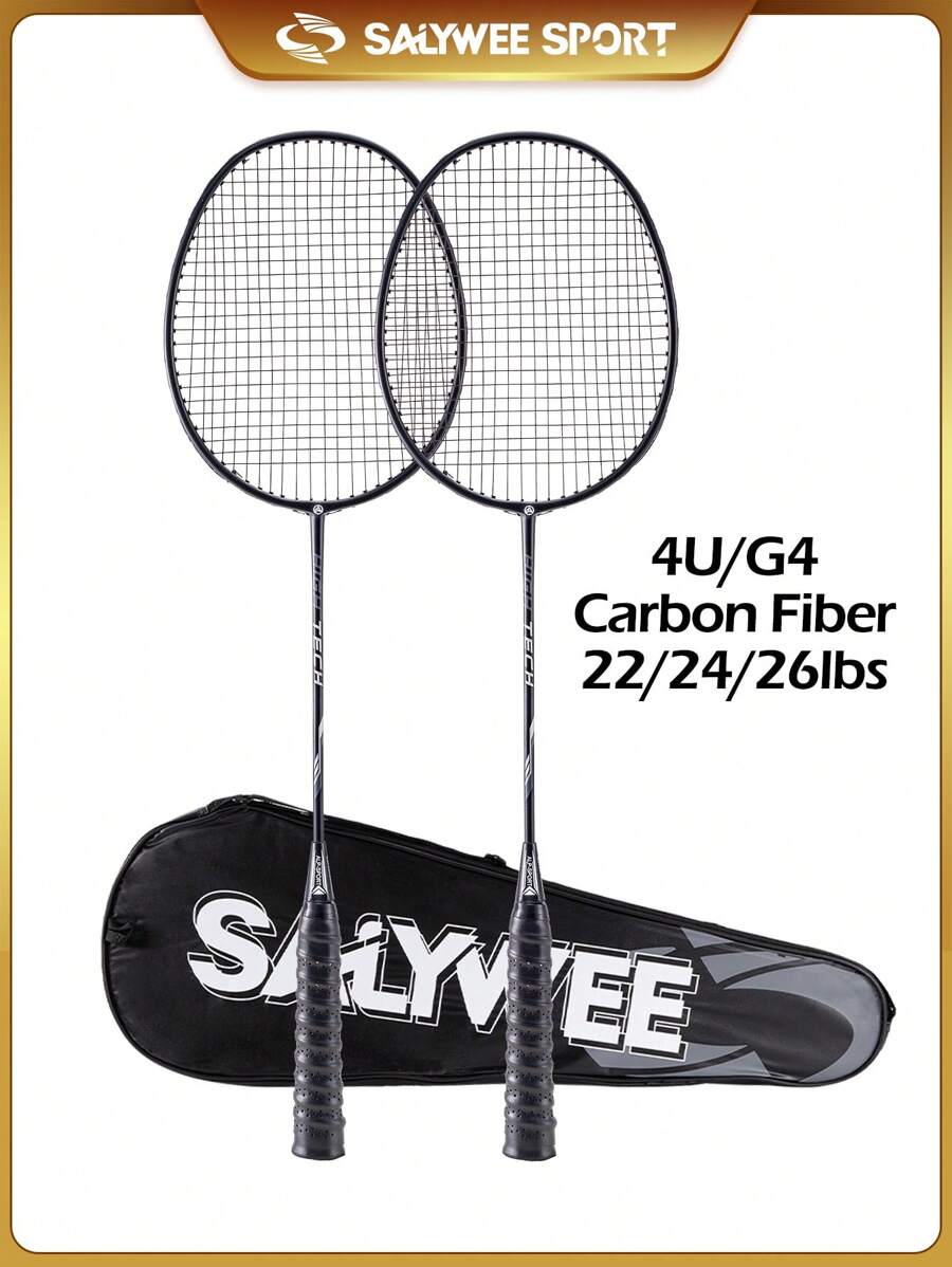 SALYWEE 2pcs With Free Bag Carbon Fibre Badminton Racket 4U 22/24/26lbs ...
