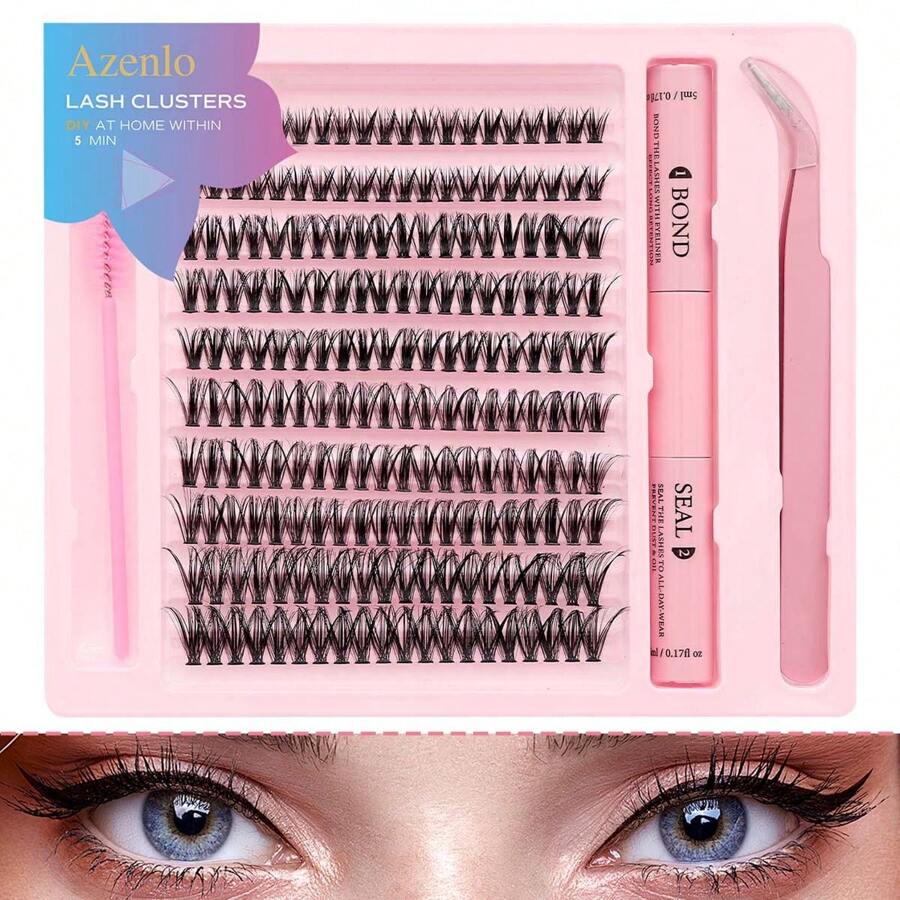 Azenlo Eyelash Extension Kit, Natural Segmented False Eyelashes, 10mm ...