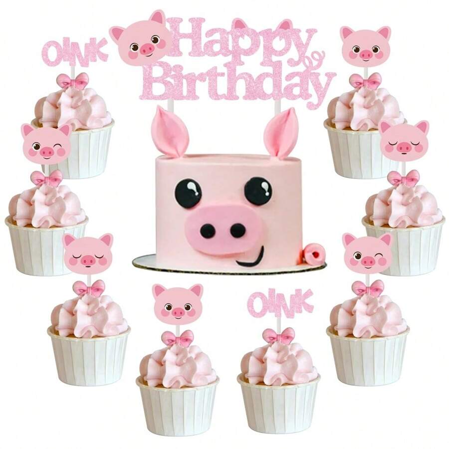 25 PCS Pink Pig Cake Toppers Birthday Decorations Pig Theme Decorations ...