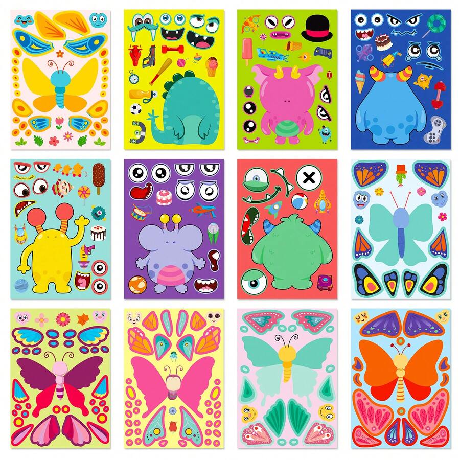 12 Sheets Make Your Own Animal Stickers, Make A Face Stickers Mix And ...