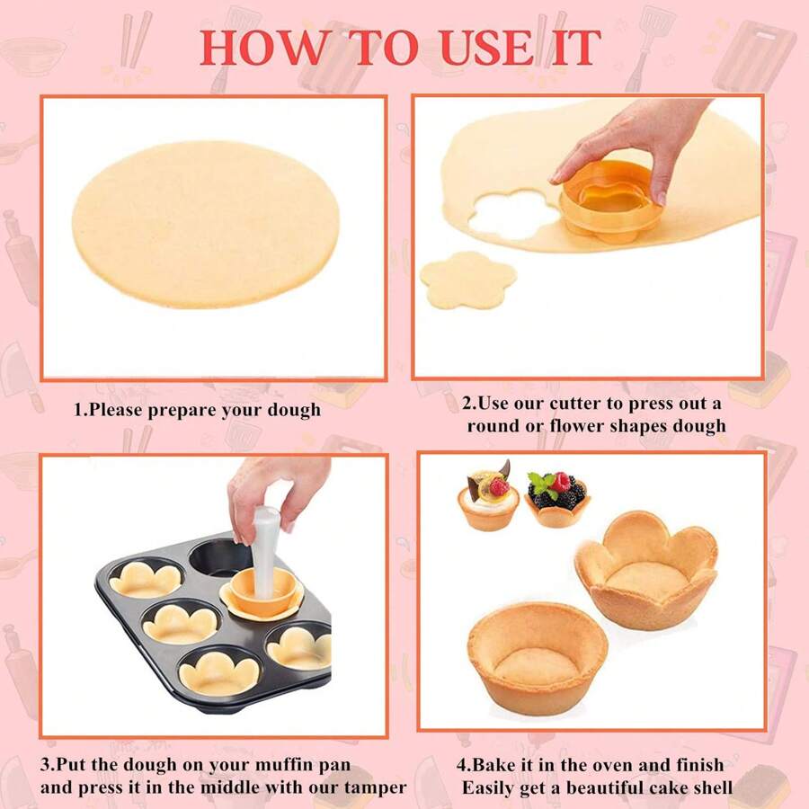 3pcs Ultimate Baking Set - Floral Pastry Cutter & Efficient Tart Tamper ...