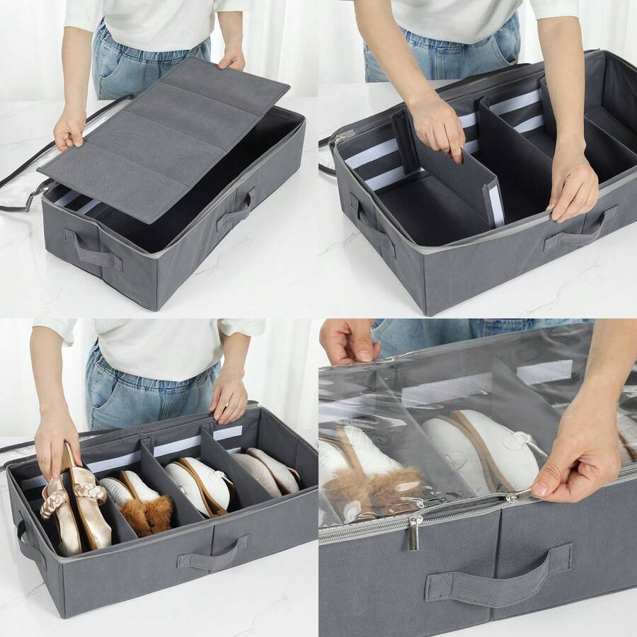 Sturdy Handle Under Bed Shoe Clothes Storage Box, Foldable Fabric ...
