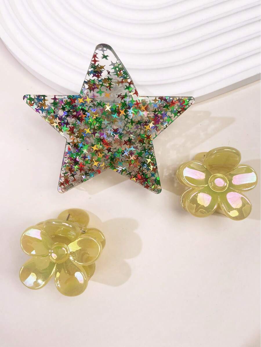 3 Pieces Of Solid Color Star Hair Claws, Acetic Acid Hair Claws, Sweet ...