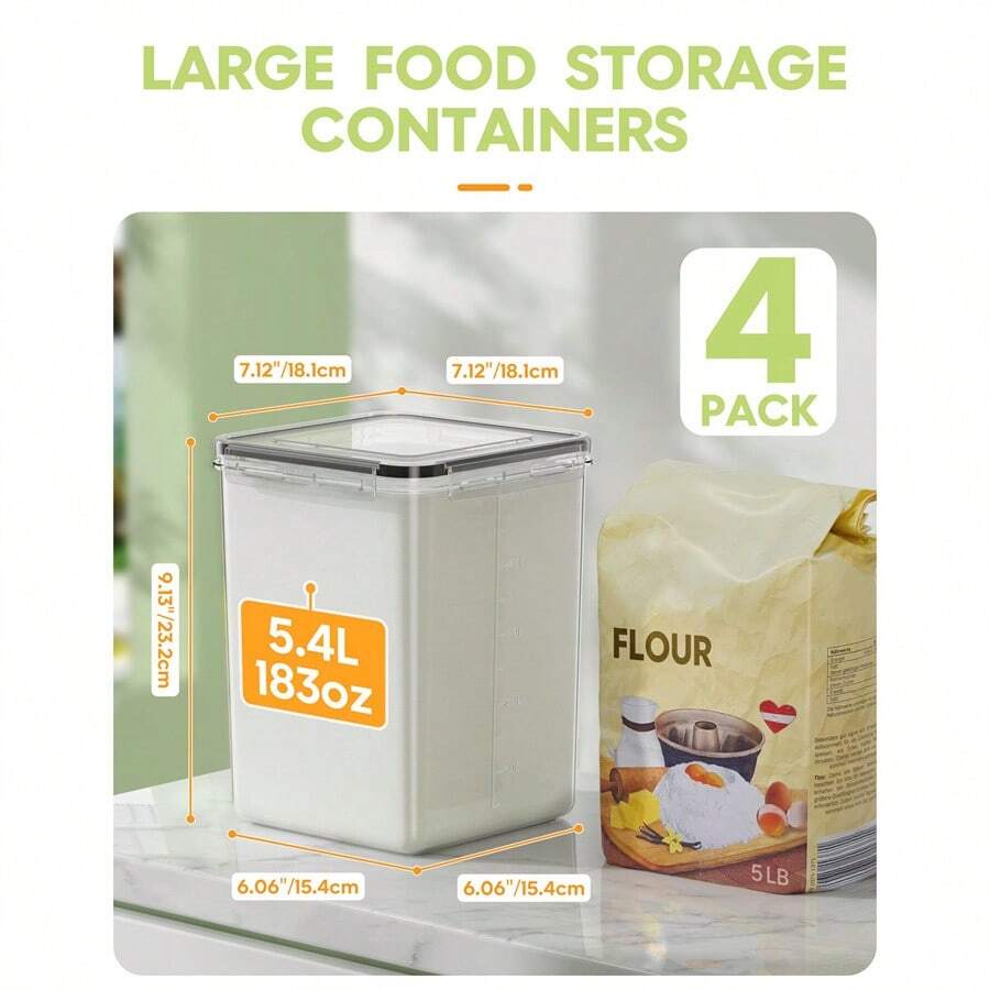 5.4L/183oz Large Food Storage Containers With Lids Airtight, 4 Pack ...