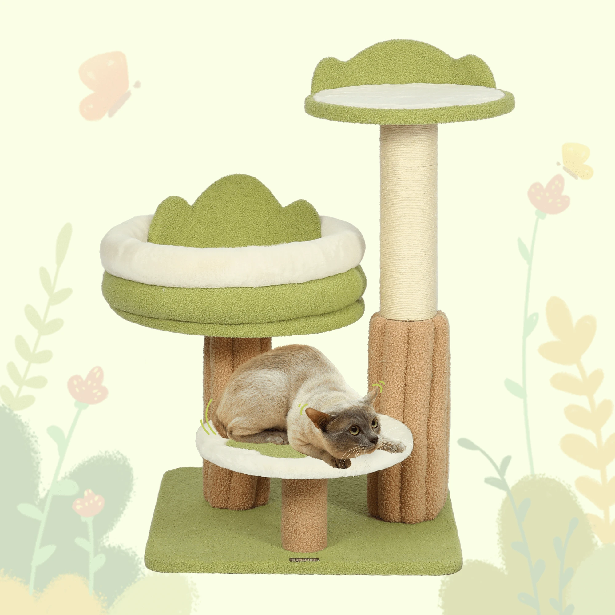 33.5" Cute Cat Tree For Indoor Cats, Aesthetic Cat Tower With Teddy ...