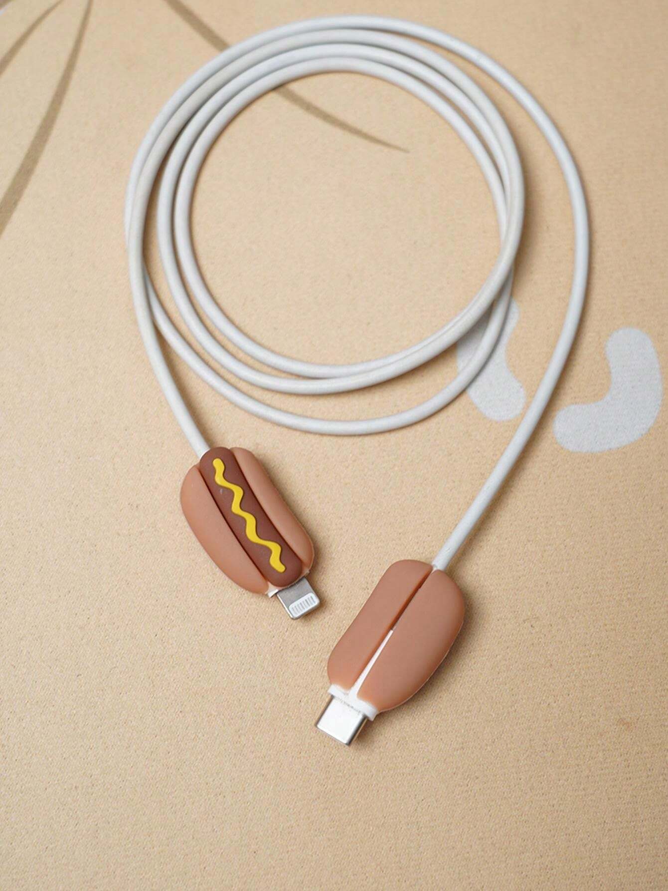 2pcs Brown Cartoon Cute Hot Dog Shaped Data Cable Connector Protector ...