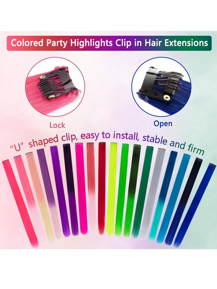 20pcs Randomly Shipped Colorful Clip-In Hair Extensions Rainbow Long ...