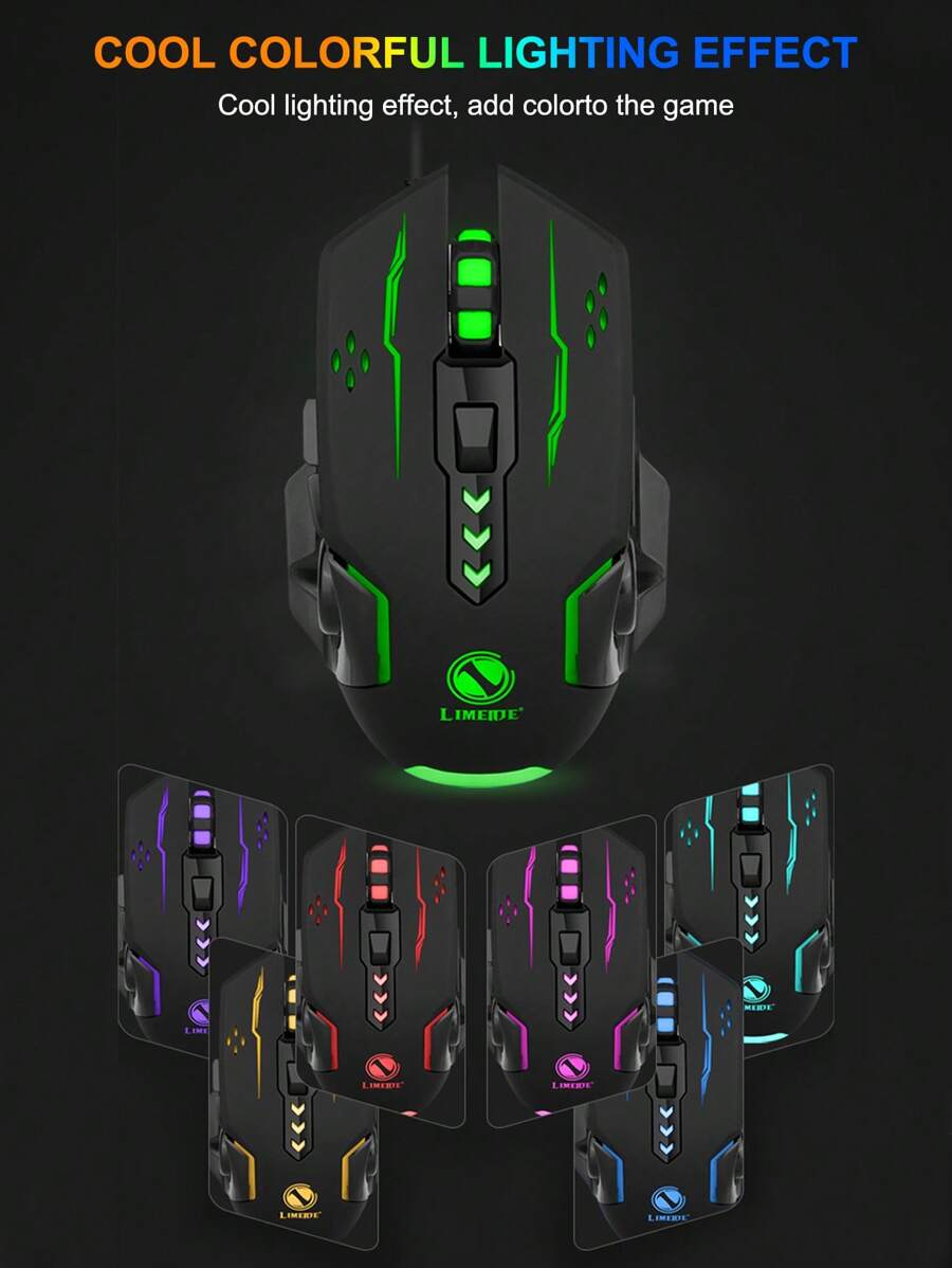 LIMEIDE V7 Mechanical Gaming Wired Mouse With LED Light For Desktop PC ...