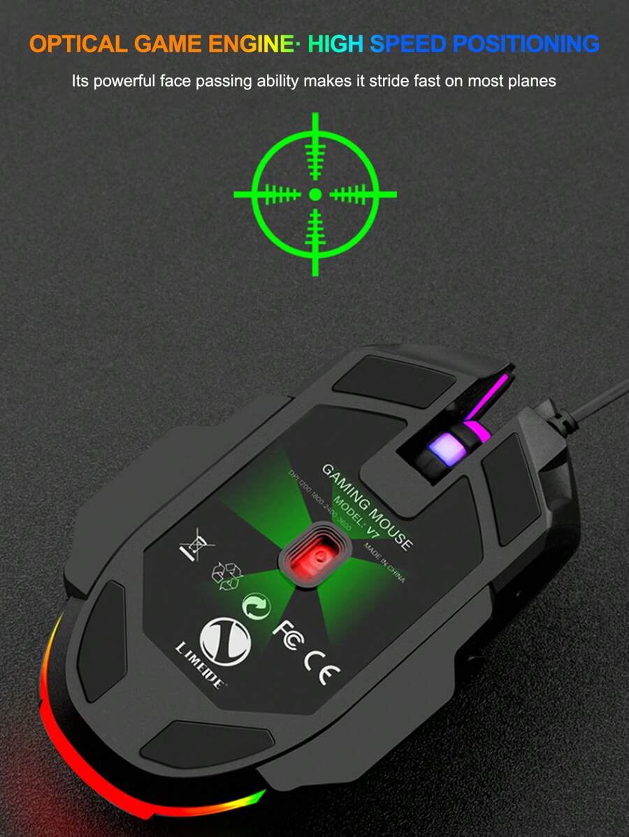 LIMEIDE V7 Mechanical Gaming Wired Mouse With LED Light For Desktop PC ...