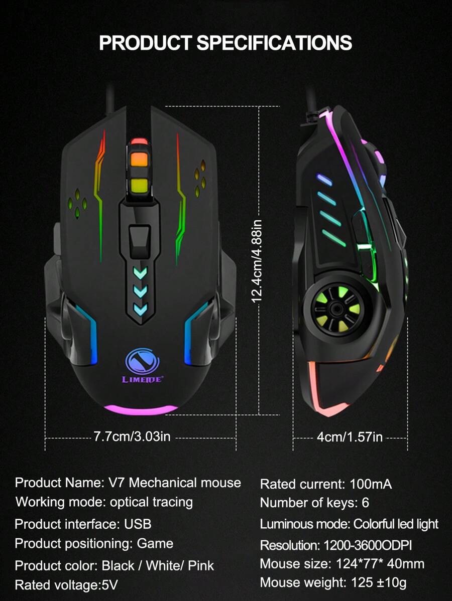 LIMEIDE V7 Mechanical Gaming Wired Mouse With LED Light For Desktop PC ...