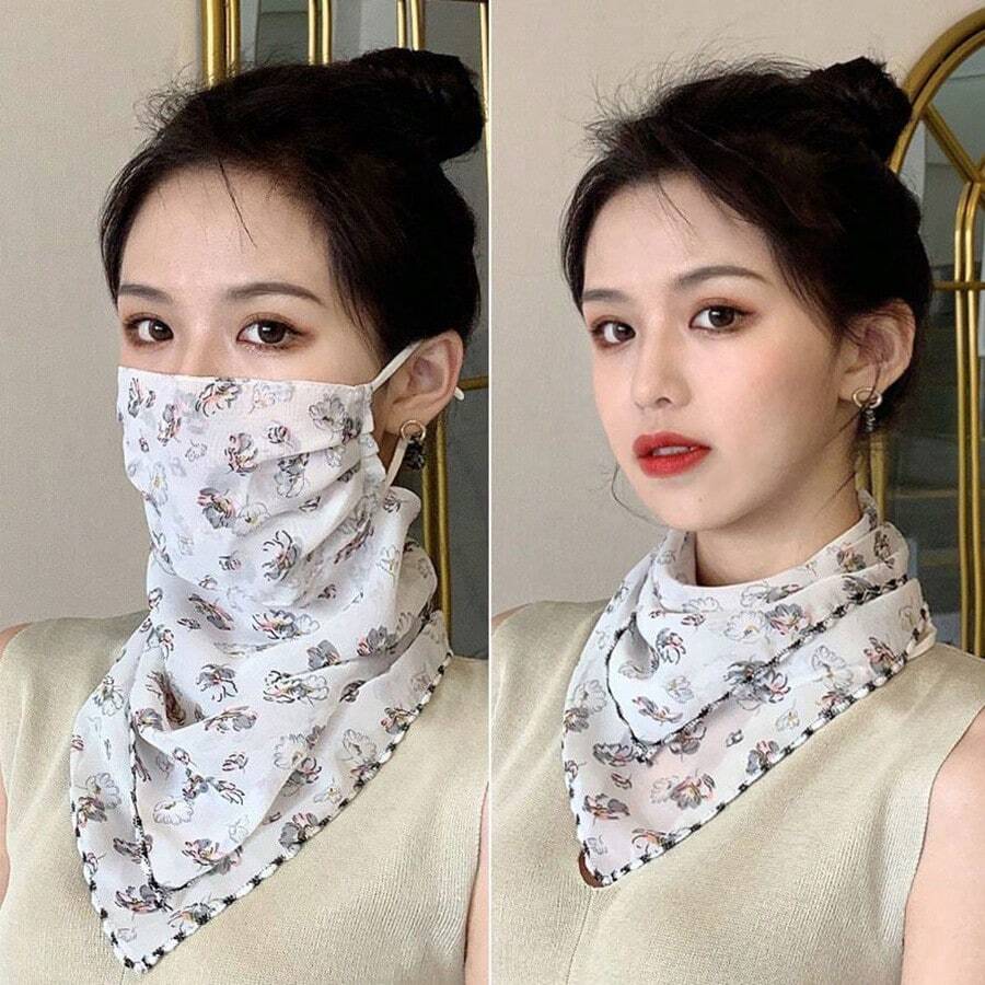 Summer Ladies Fashion Sun Protection Chiffon Breathable Face Mask ...