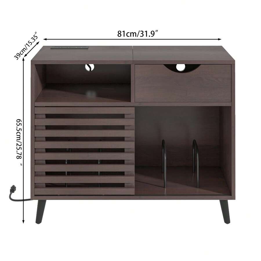 Large Record Player Stand, Vinyl Record Cabinet With Power Outlet Holds ...