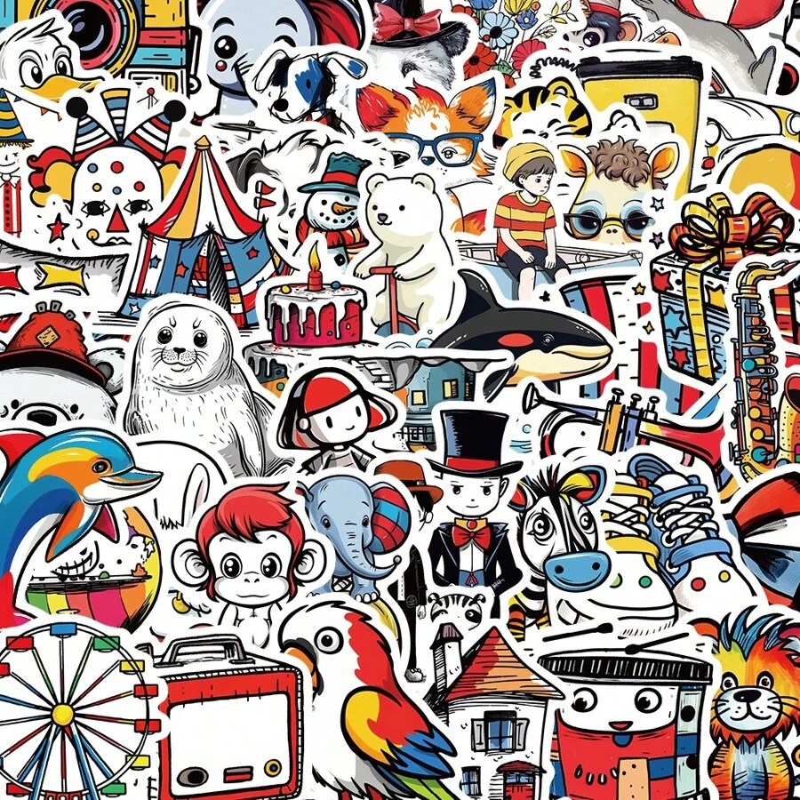 50pcs Waterproof Circus Animals Style Inspirational Cute Cartoon ...