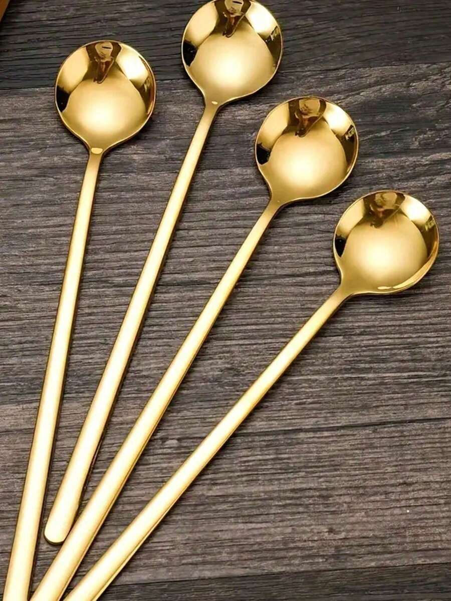 Set Of 5 Stainless Steel Spoons With Leaf Design, Creative Gold Coffee ...