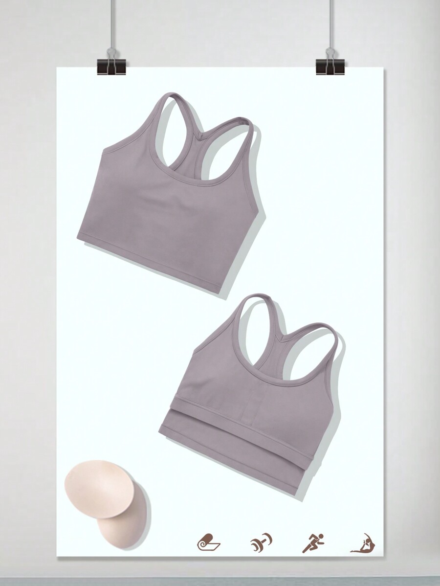 High Neck Built-In Bra Racerback Sports Bras For Women Longline Crop ...