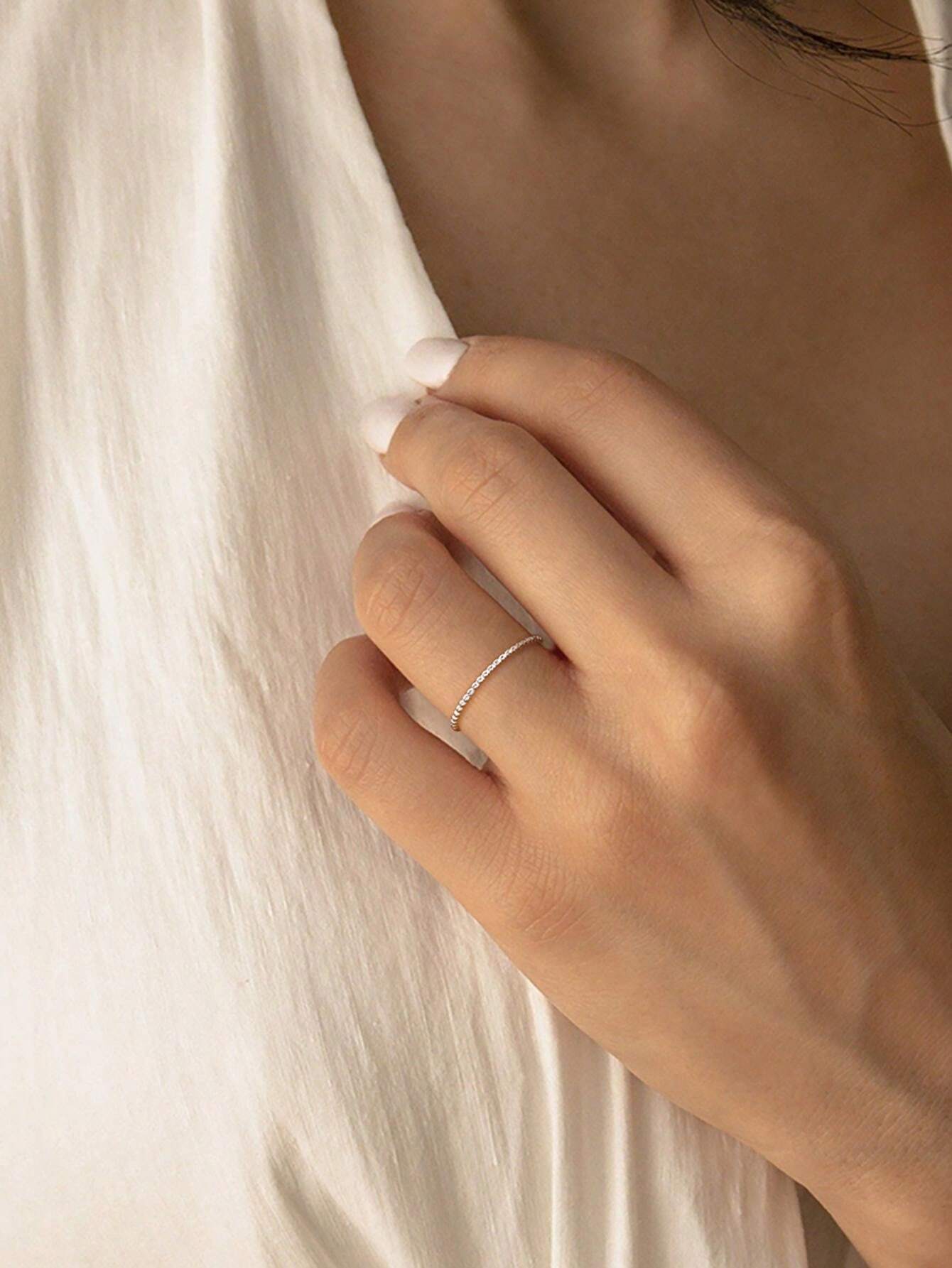 1 Pieza Anillo Liso Para Mujer De Plata De Ley S925, Anillo Único Clásico De Joyería Fina Para ...