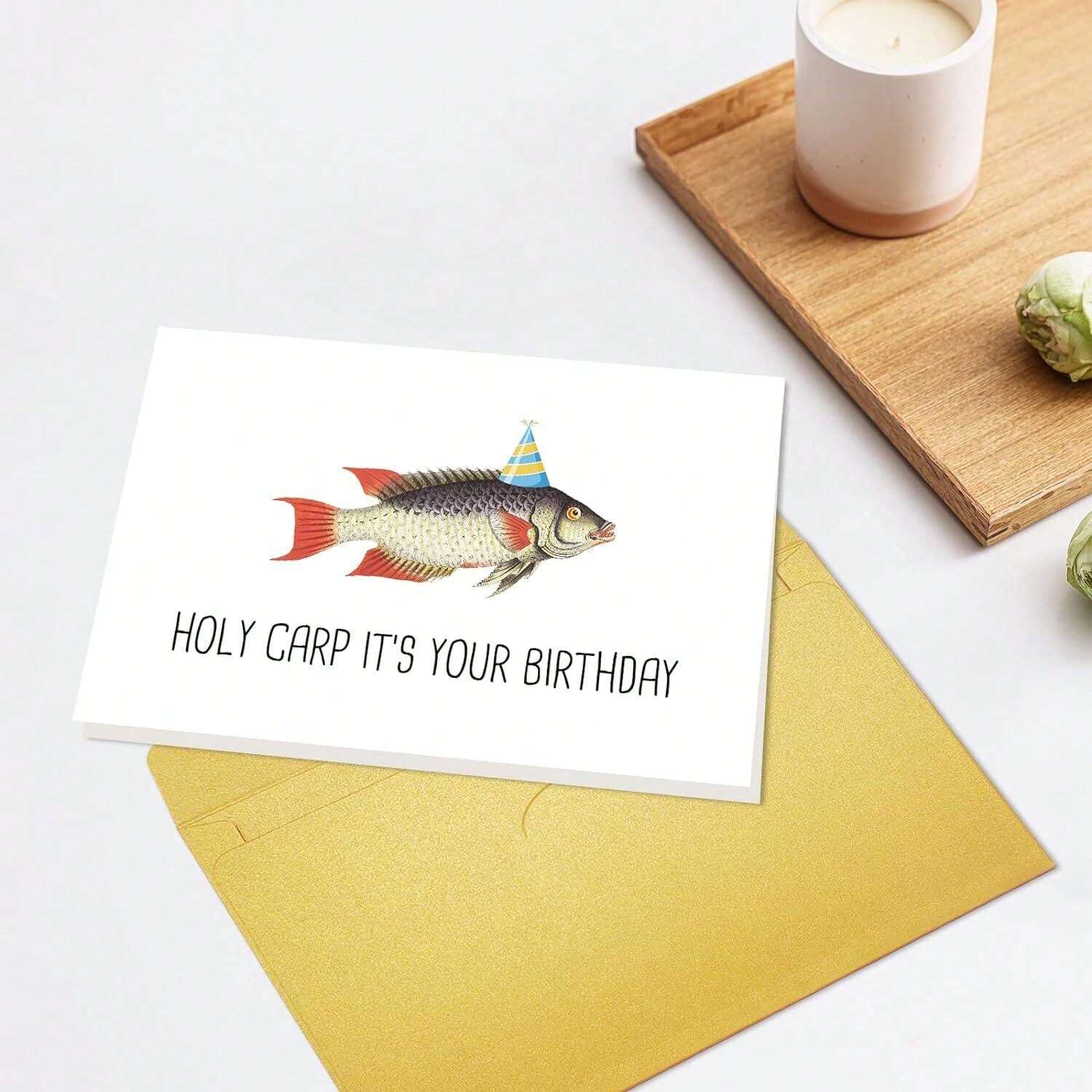 Funny Pun Birthday Card For Friends, Fishing Carp Birthday Card For Him ...
