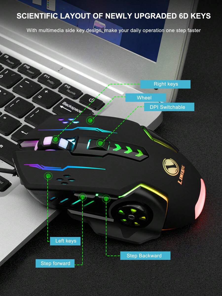 LIMEIDE V7 Mechanical Gaming Wired Mouse With LED Light For Desktop PC ...