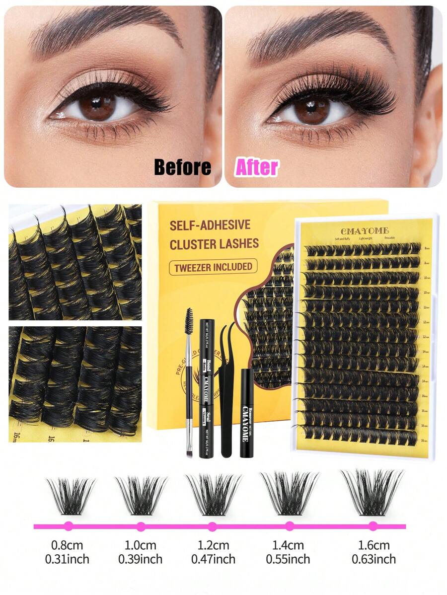 168 Cluster Segmented Eyelashes D Curved Thick Curly At Home DIY Single ...