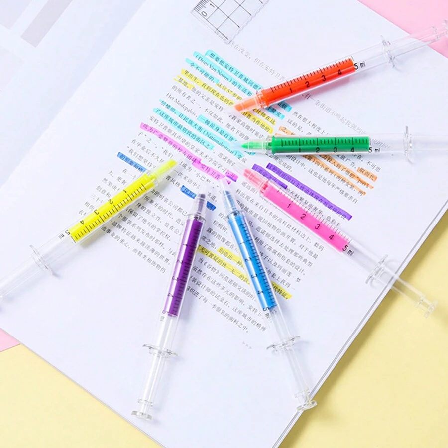 Needle Tube Fluorescent Pen Cute Creative Multicolor Syringe Design ...