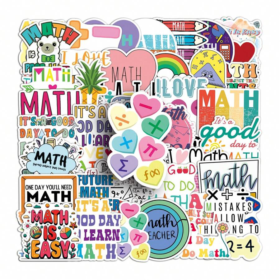 50pcs Waterproof Cute Cartoon Mathematics Style Inspirational Stickers ...