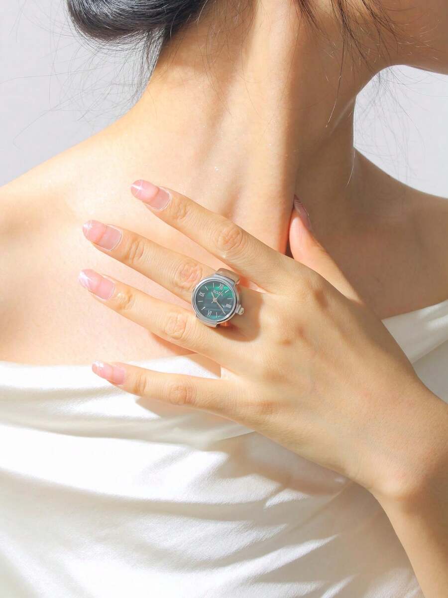 Elegant Quartz Ring Watch With Roman Numerals And Green Dial ...