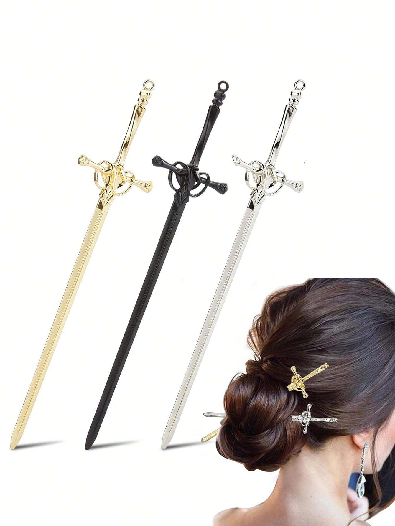 3pcs Simple Chinese Style Metal Sword Hairpin, Elegant Hair Stick For ...