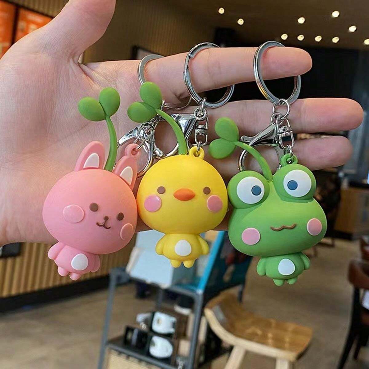 1pc Unisex Cute 3D Silicone Bean Sprout Frog Keychain, Creative Couple ...