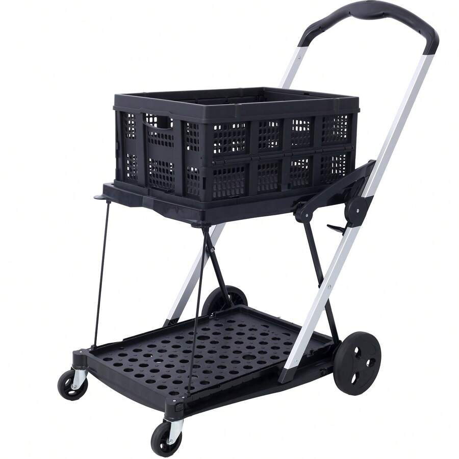 2-Tier Collapsible Utility Cart For Effortless Shopping And Storage ...