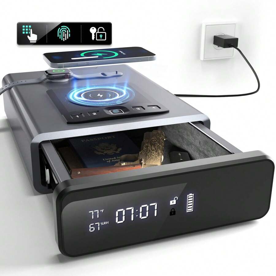 Grimtron Biometric Gun Safe With LED Clock, DOJ Pistol Safe With 2-In-1 ...