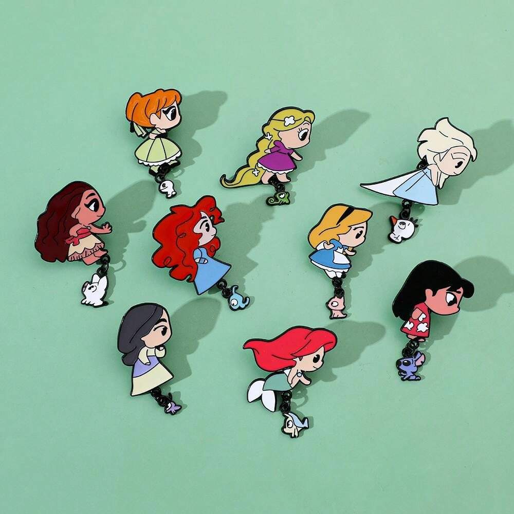 Disney 1 Pc Cartoon Character Chain Brooch Cute Princess Enamel Pin ...